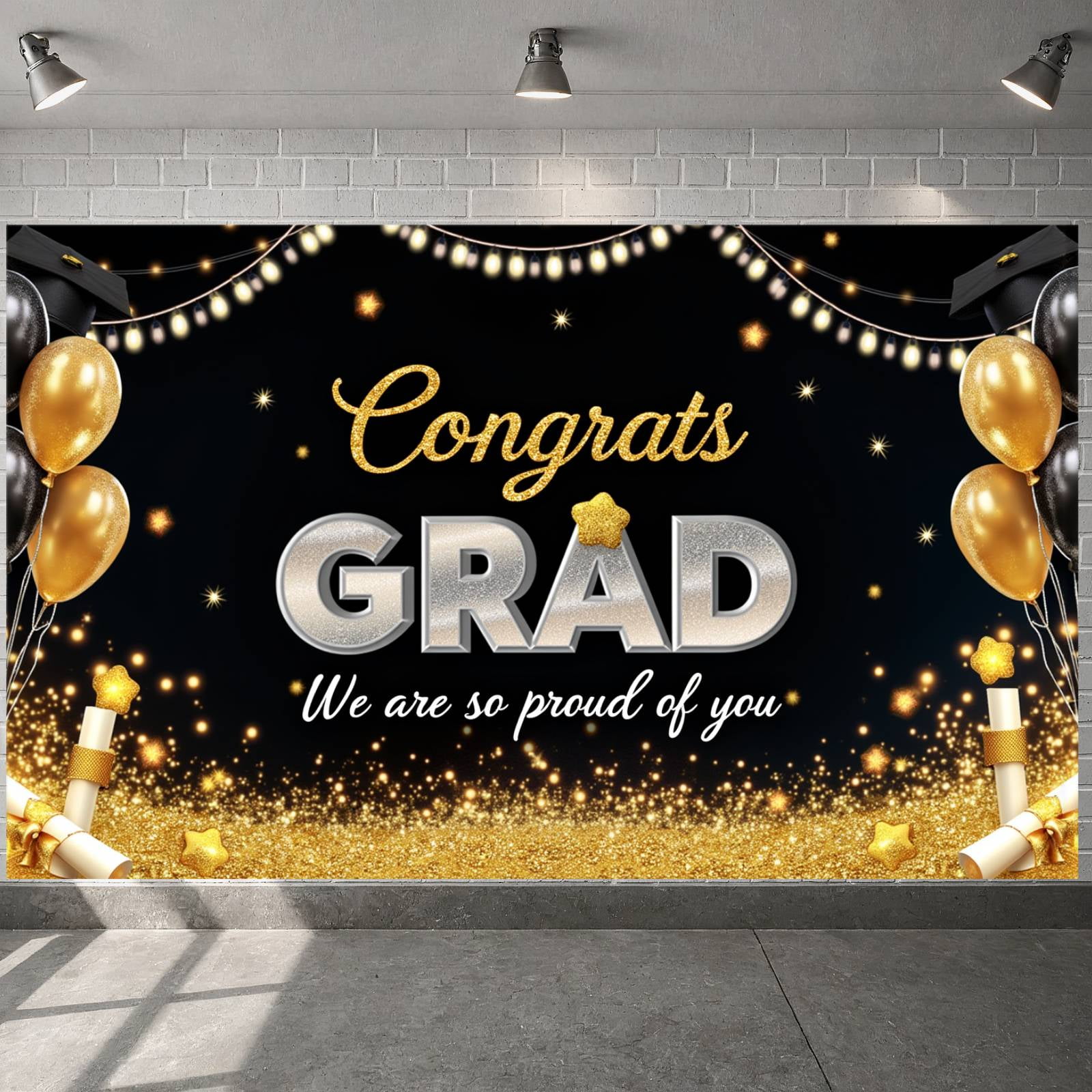 Gold Stars Graduation Banner Graduation Cap Class of 2026 Backdrop ...