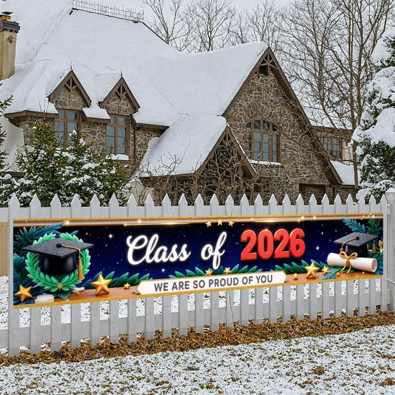 Gold Stars Graduation Banner Green Leaves Class of 2026 Banner ...