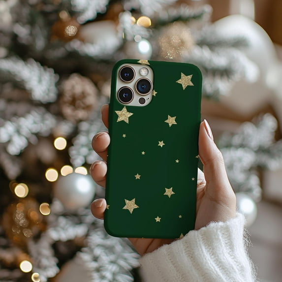 Gold Stars Holiday Phone Case Green Winter Style with iPhone 17 through ...