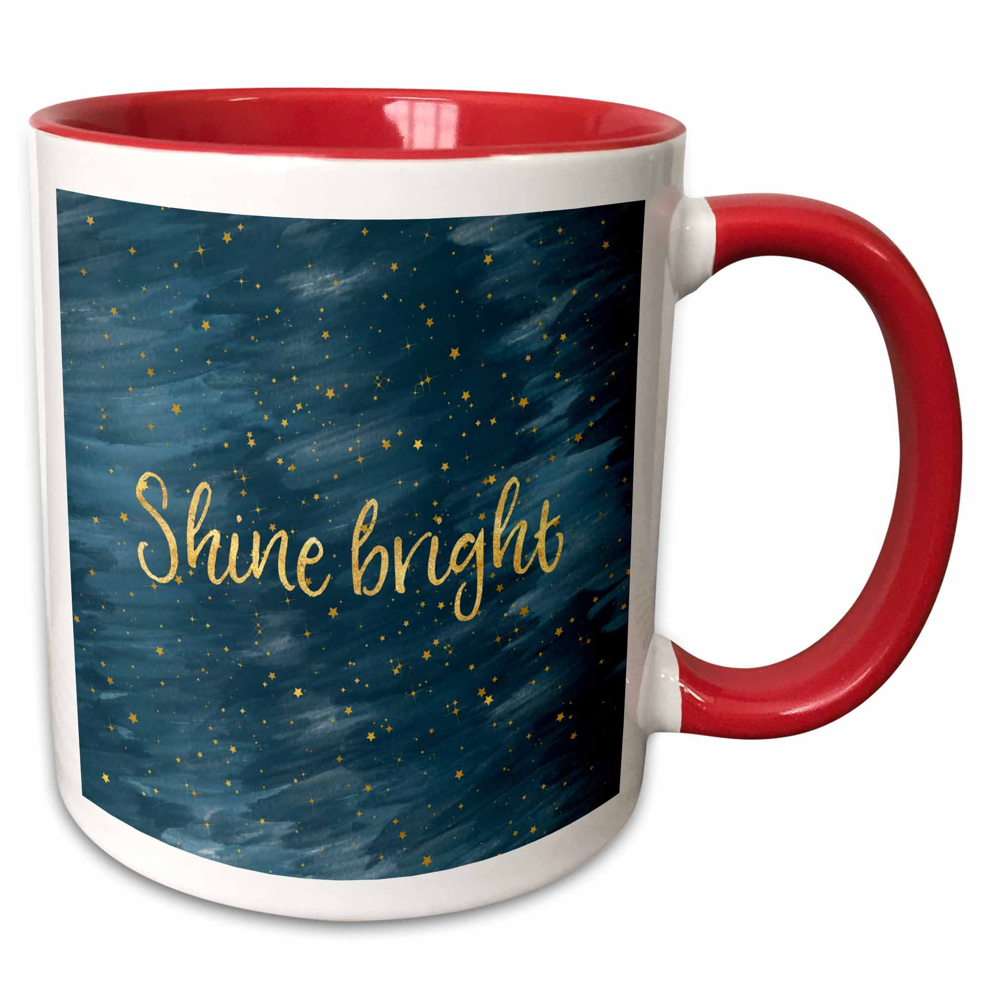 3drose, Gold Stars Inspirational Shine Bright, 11oz Two-tone Red Mug ...