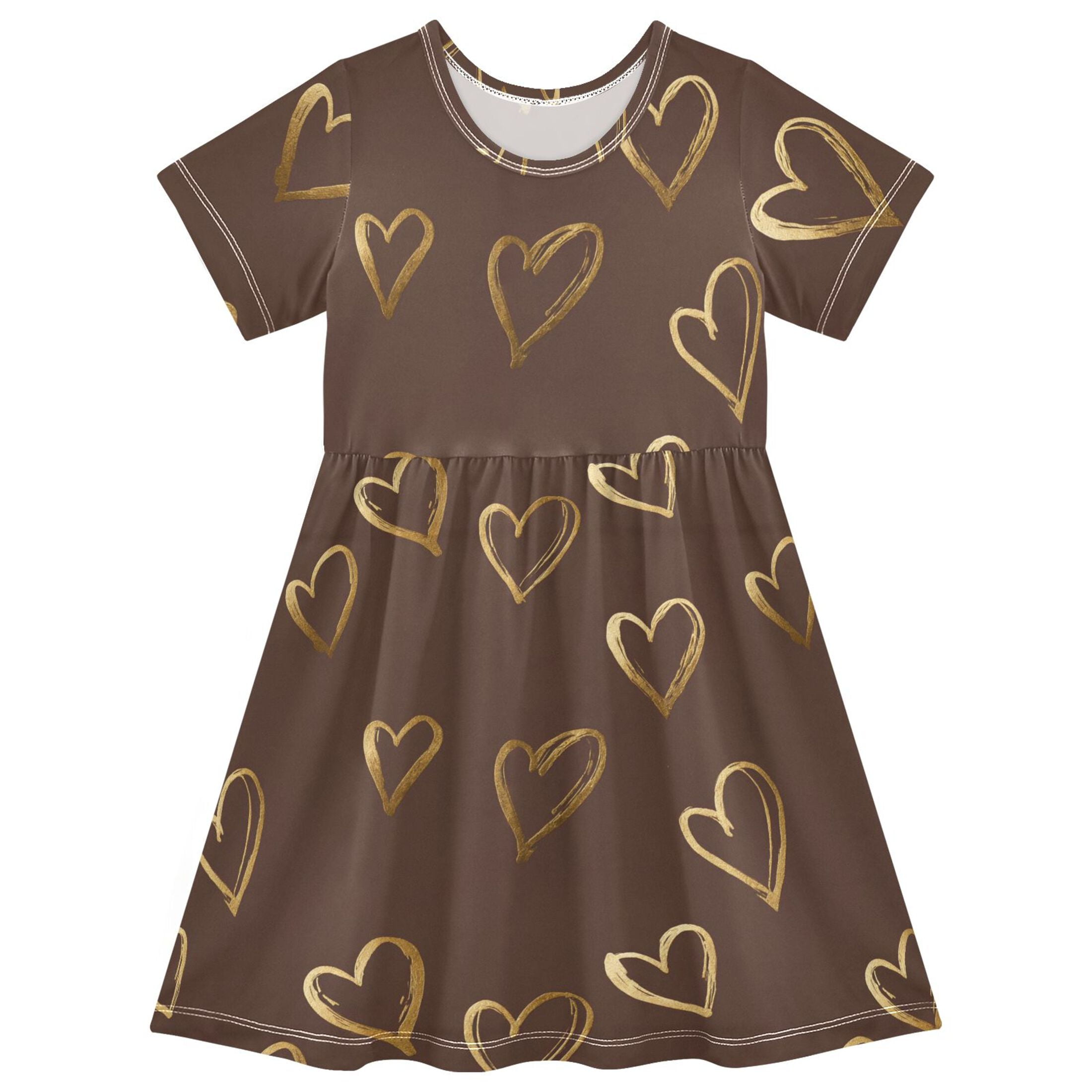 Gold Stars Short Sleeve Dress A-Line Cute Midi Casual Sundress 2-8 ...