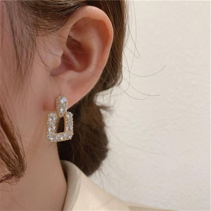 Gold Statement Clip On Earrings for Women Big Rectangle Geometric ...