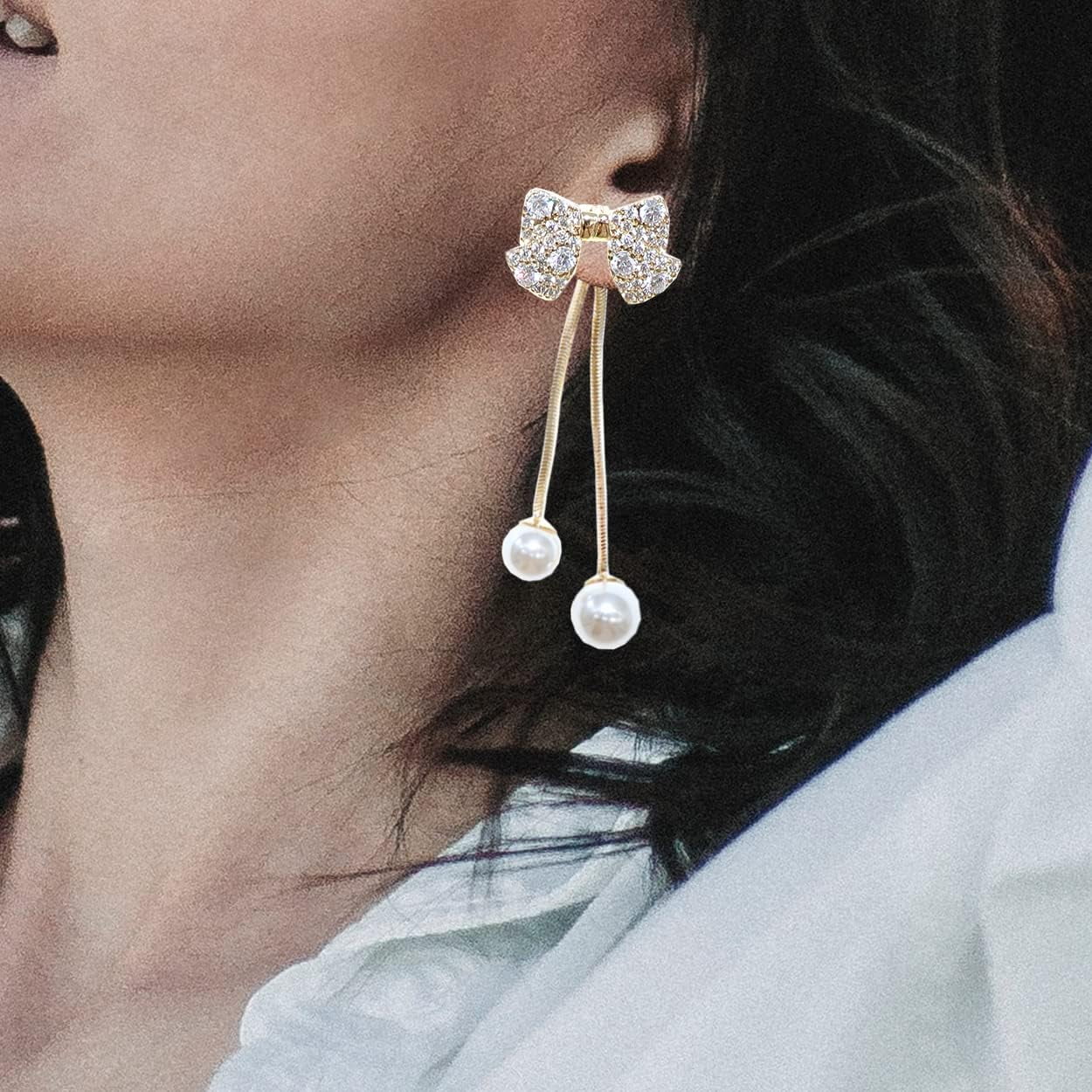 Gold Statement Dangle Earrings For Women - Cute Sparkly Pave Cubic ...