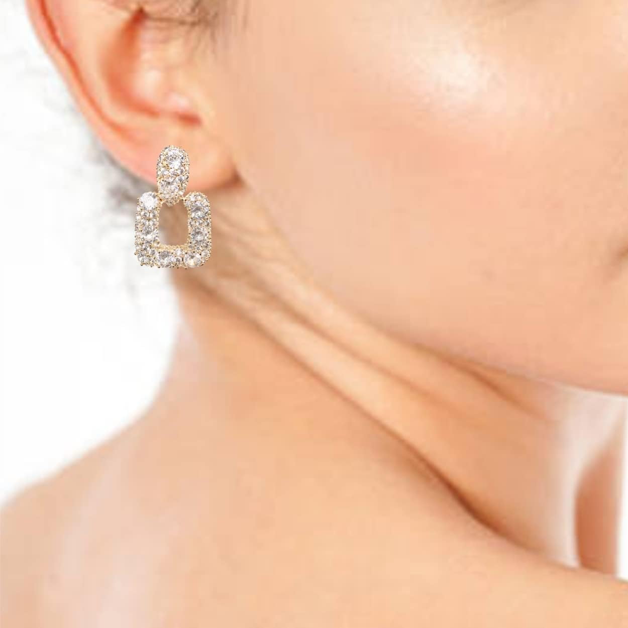 Gold Statement Dangle Earrings For Women - Cute Sparkly Pave Cubic ...
