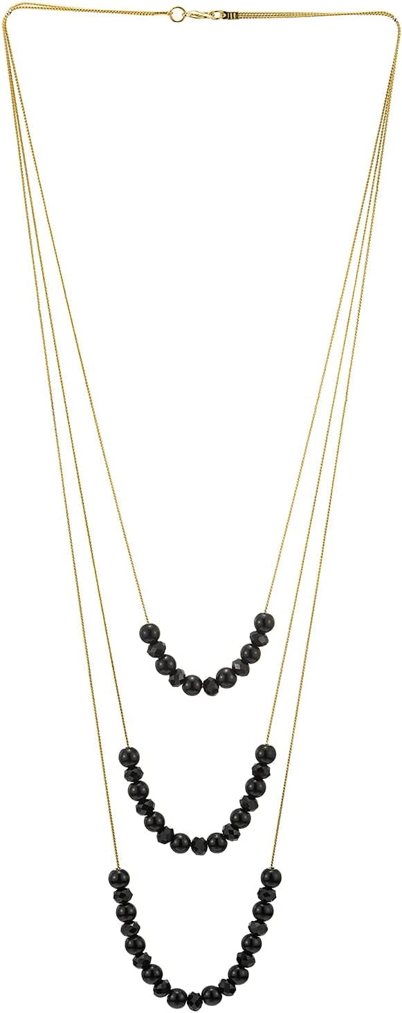 Gold Statement Necklace Three-Strand Waterfall Long Chains with Black ...