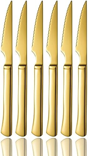 Gold Steak Knives，Ultra-Sharp Stainless Steel Cutlery Set,Dinner Knifes ...