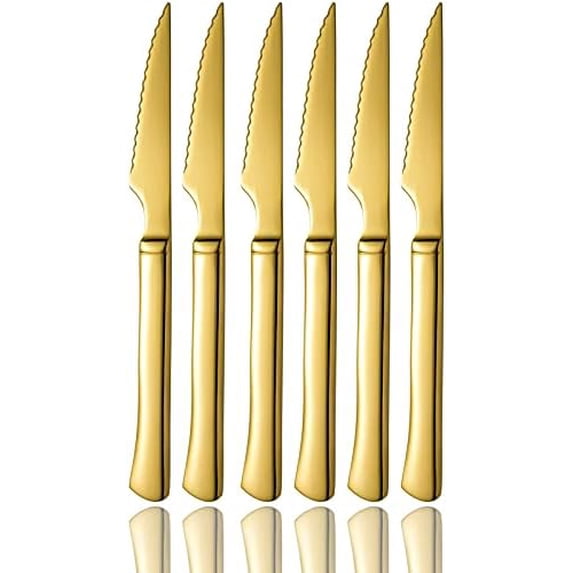 Gold Steak Knives，Ultra-Sharp Stainless Steel Cutlery Set,Dinner Knifes ...
