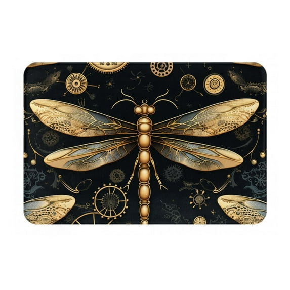 Gold Steampunk Dragonfly Black Golden Doormat Non Slip Front Door ...
