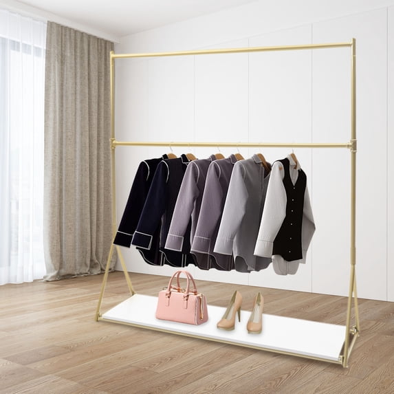 Gold Steel Tube 162x10x42cm Clothes Display Rack With Double Poles and ...