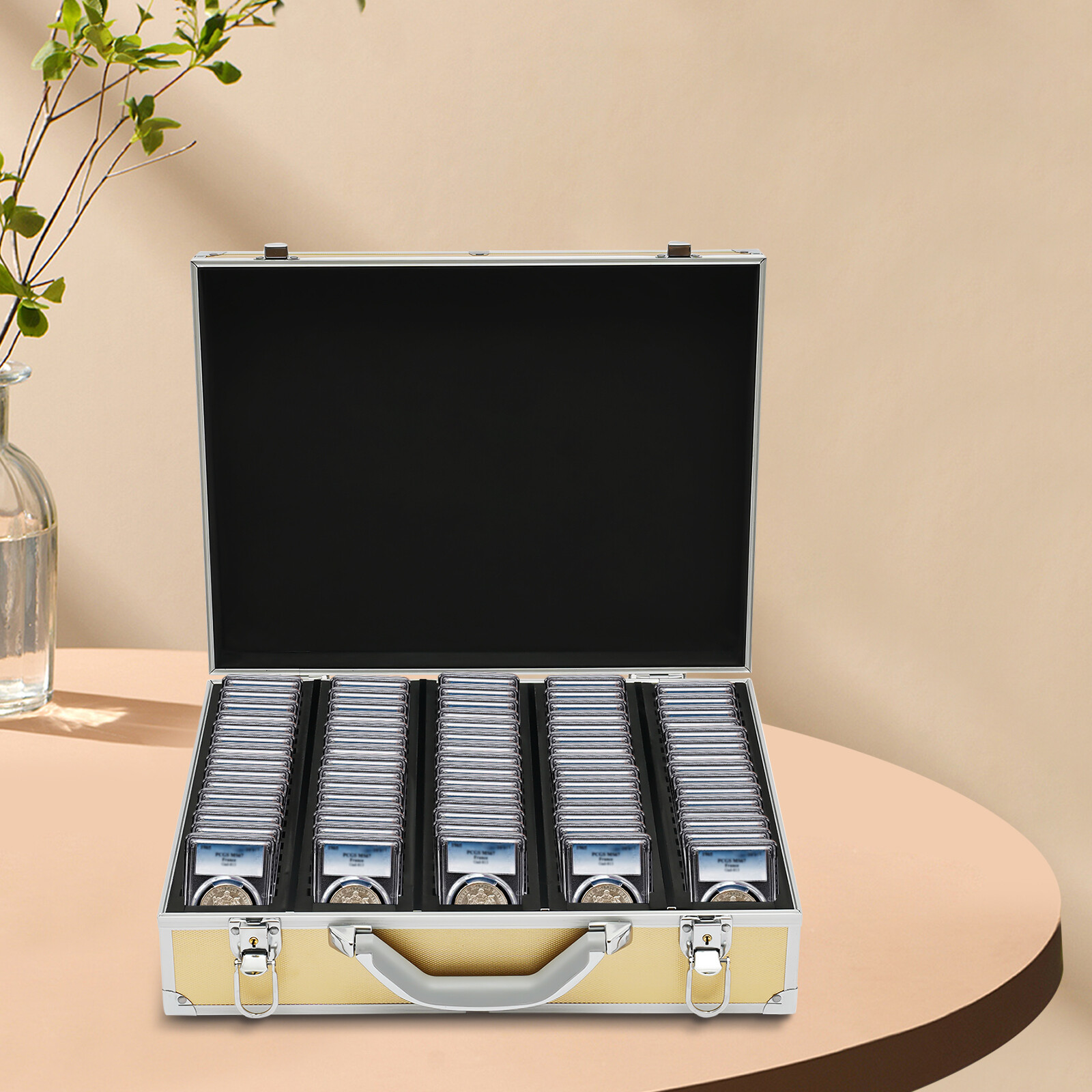 Gold Storage & Display Aluminum Alloy Box Case Holds 100 Coin Holders ...