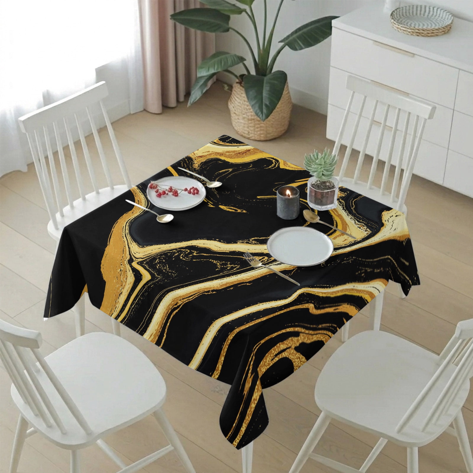 Gold Striped Marble Texture Table Cloth 54x54in, Waterproof Square ...