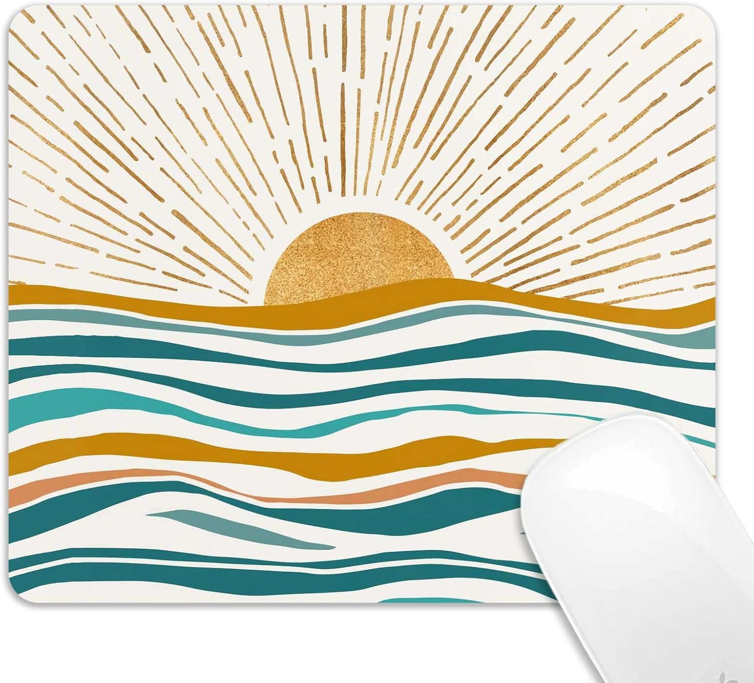 The Gold Sun and The Sea Abstract Art Mouse Pad, Gold and Teal Ocean ...