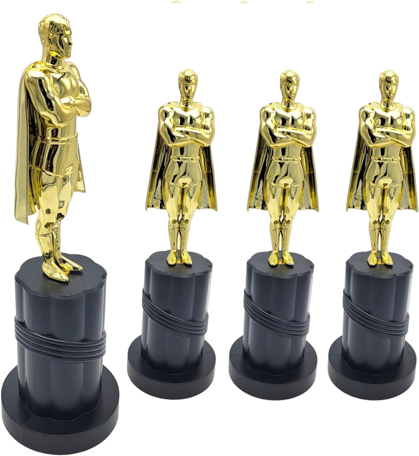 Gold Superhero Trophy Statues on Large Black Podium (9.25") Movie Award ...