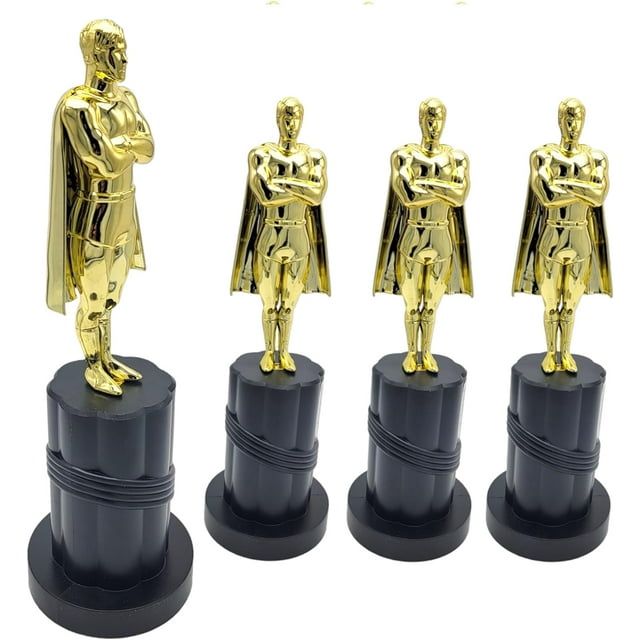 Gold Superhero Trophy Statues on Large Black Podium (9.25") Movie Award ...