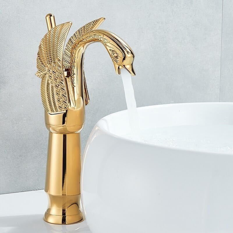Gold Swan Basin Faucet Bathroom Hot Cold Water Mixer Tap Wash Basin ...