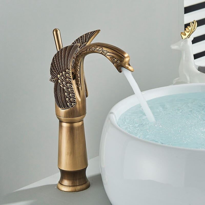 Gold Swan Bathroom Sink Faucet Copper Basin Faucet Deck Mount Single ...