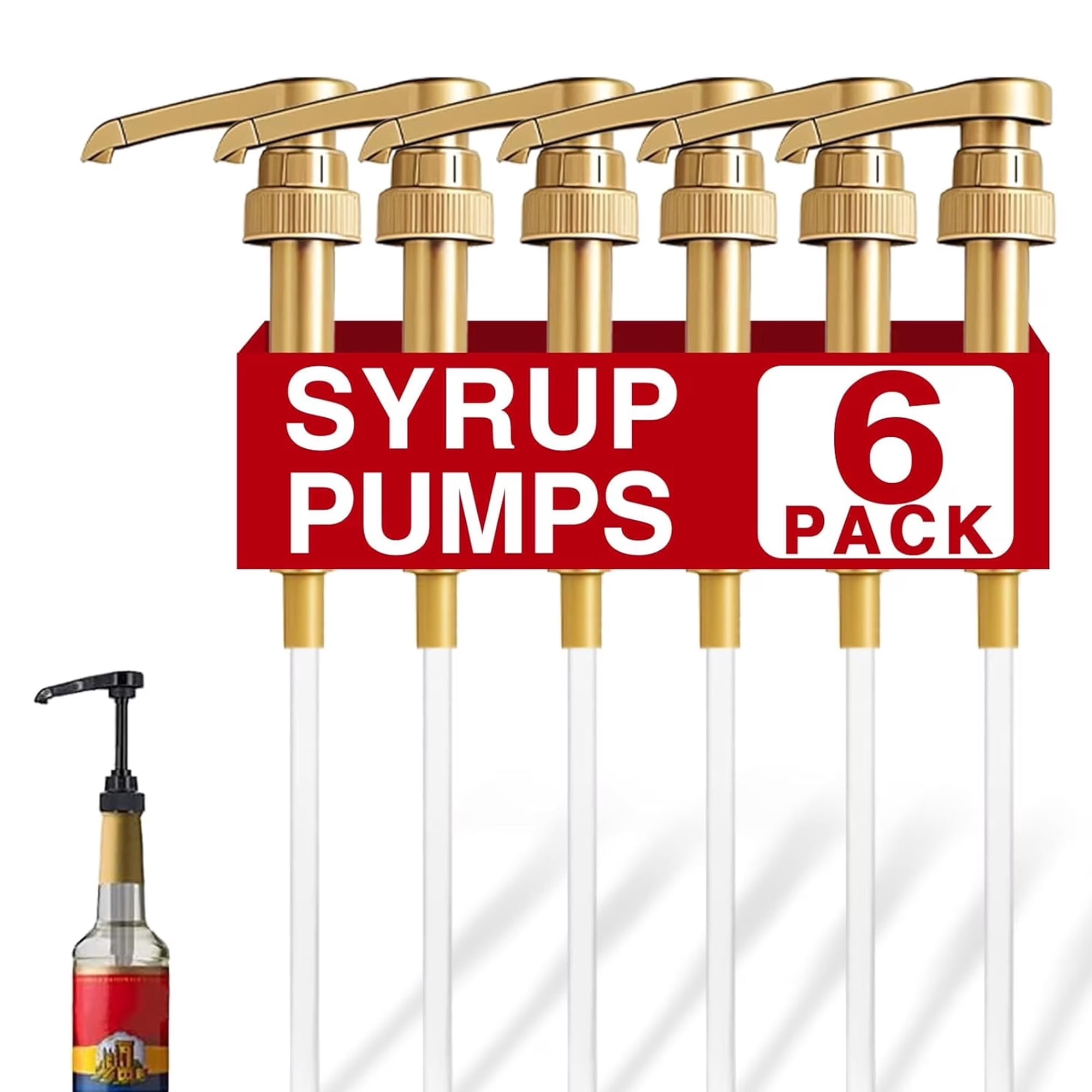 Gold Syrup Pumps 6 Pack,Fits 25.4 Oz Coffee Flavoring Syrup Bottles ...