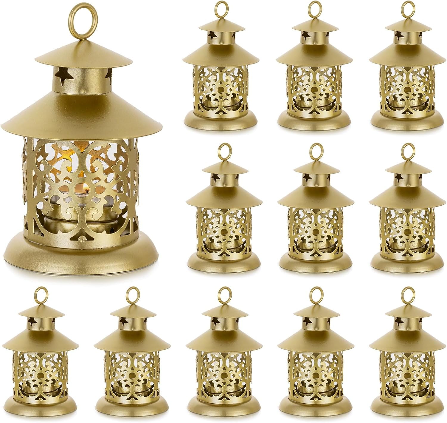 Gold Tealight Candle Holders Decorative Lantern 12pcs Vintage Mini ...