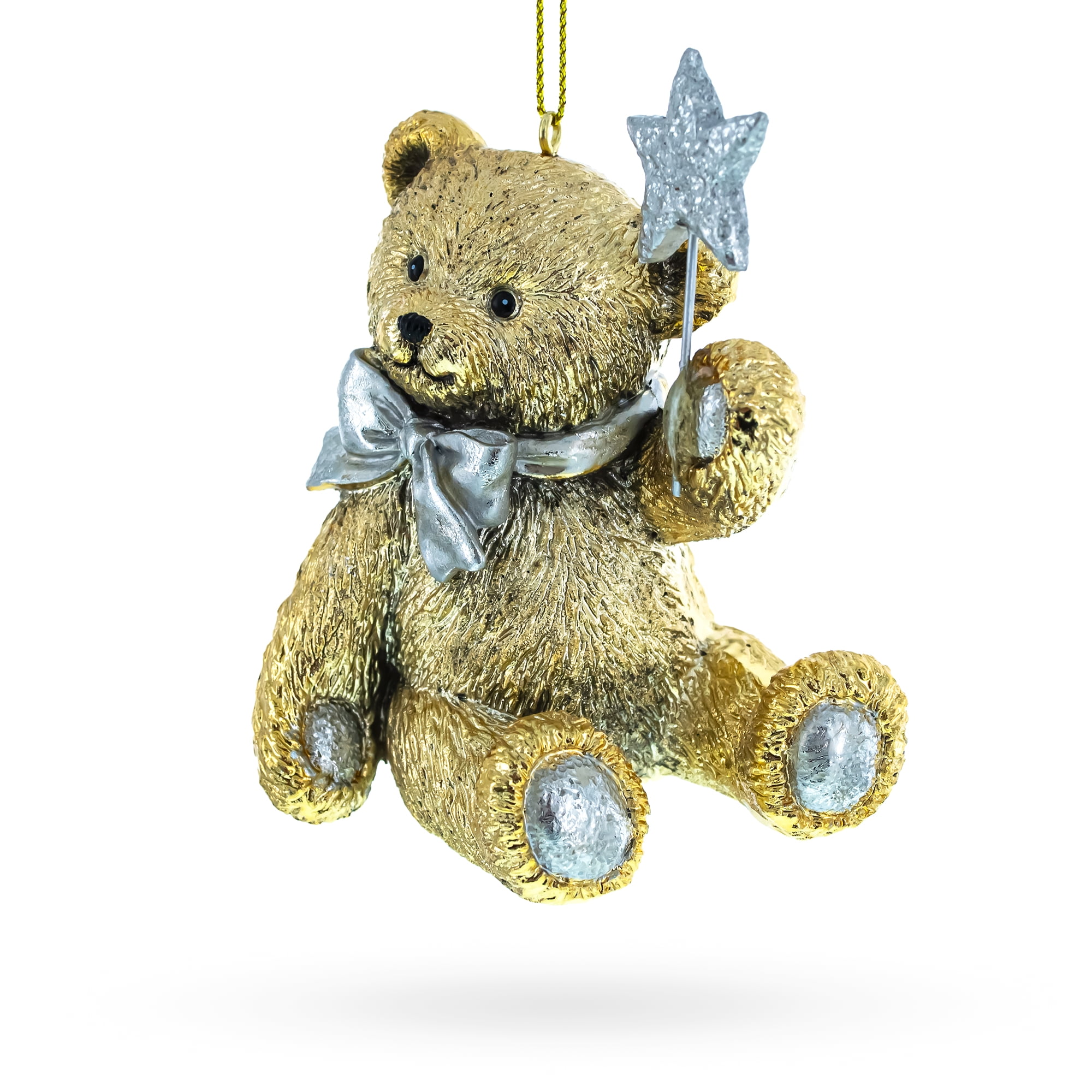 Holiday Gold Teddy Bear with Sparkling Red Bow - High-Quality Resin ...