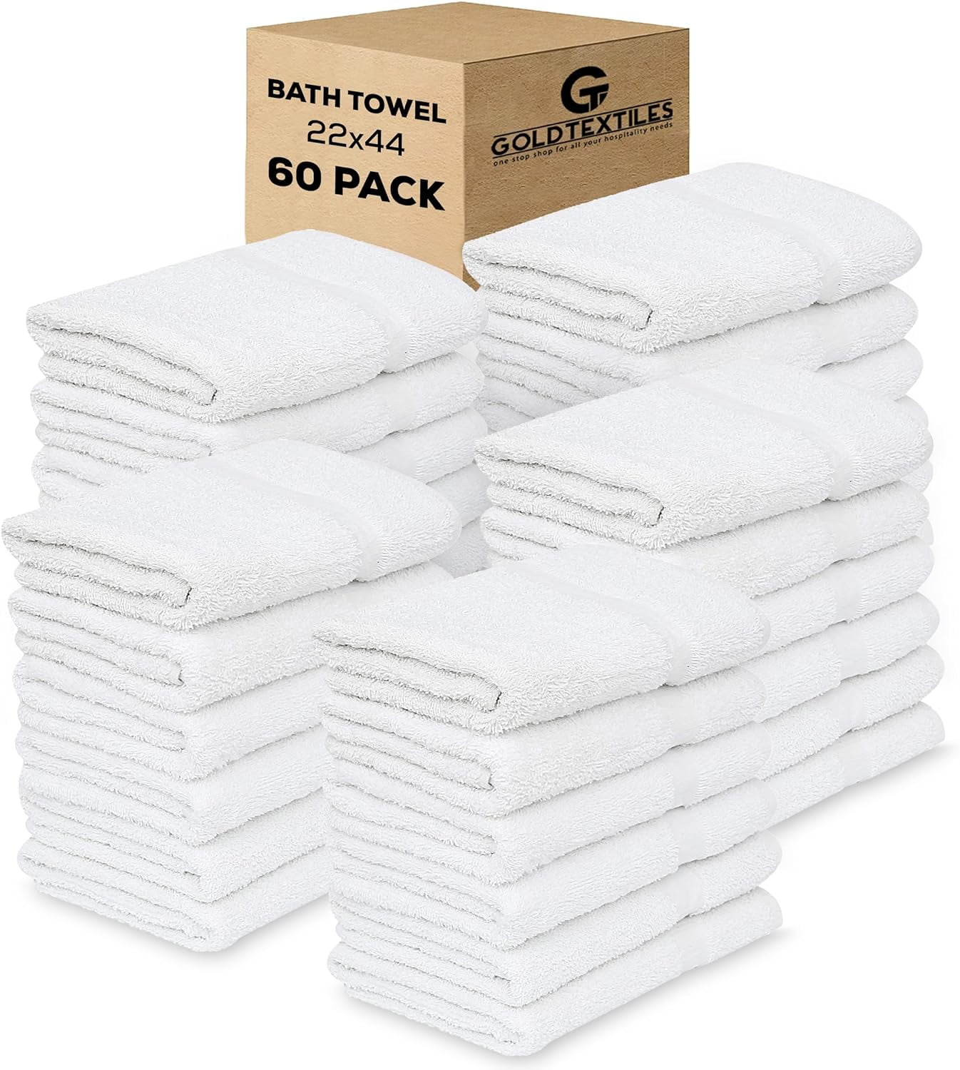 Gold Textiles 60 Pack White Bulk Bath Towel 22x44 Inch Cotton Blend ...