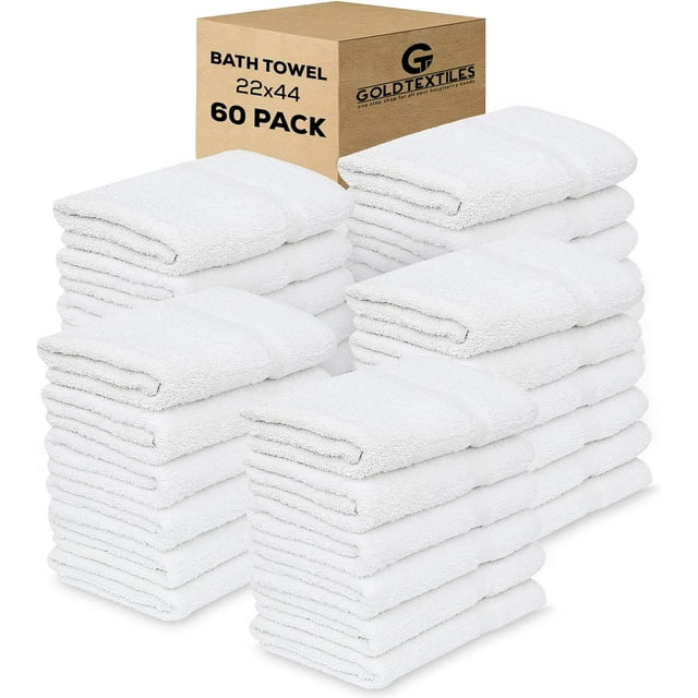 Gold Textiles 60 Pack White Bulk Bath Towel 22x44 Inch Cotton Blend ...
