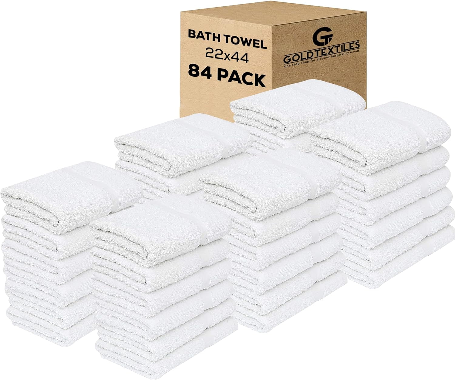 Gold Textiles 84 Pack Hotel Quality White Bath Towels Set 22x44 inches ...