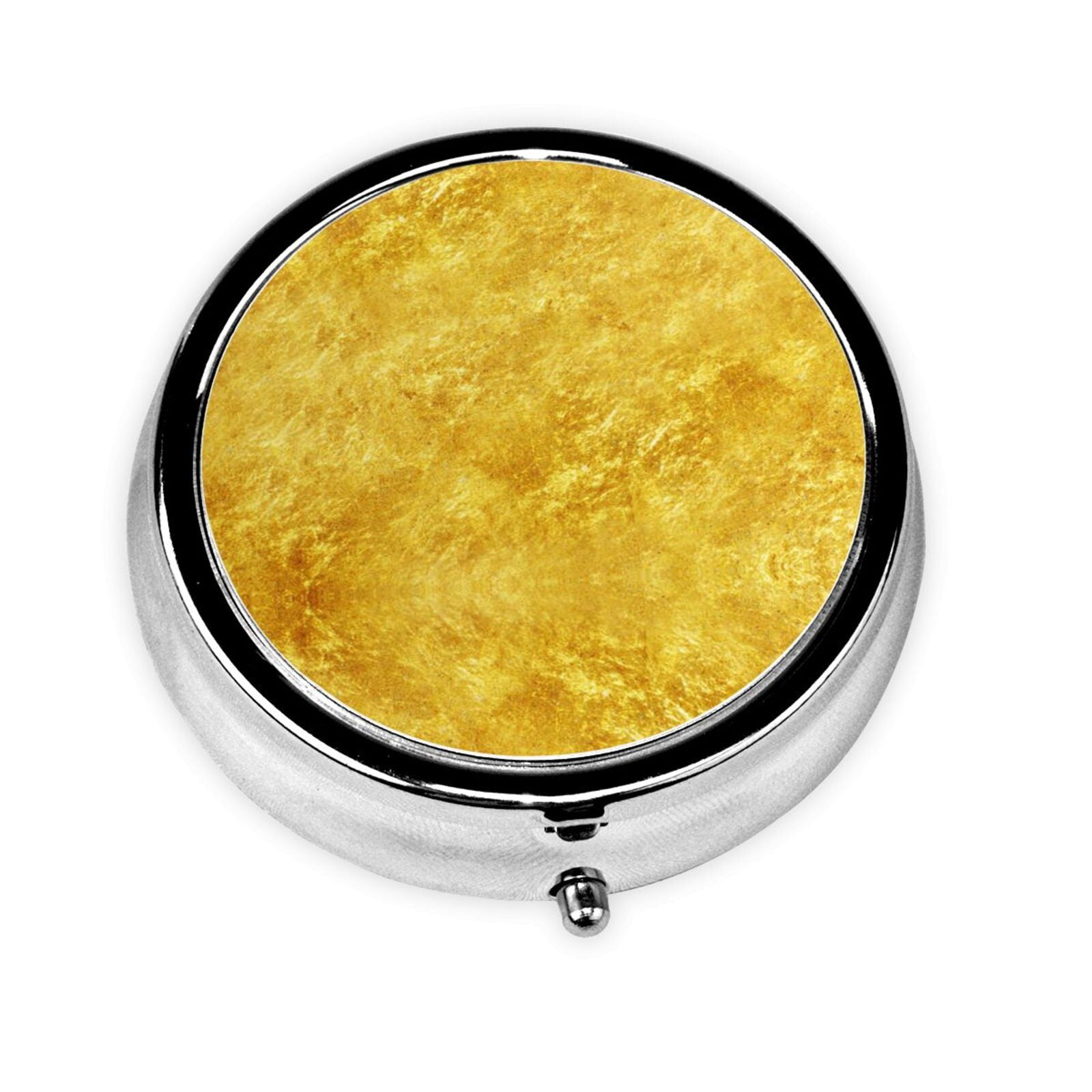 Gold Texture Glitter Round Portable Pill Box Organizer Vitamin ...
