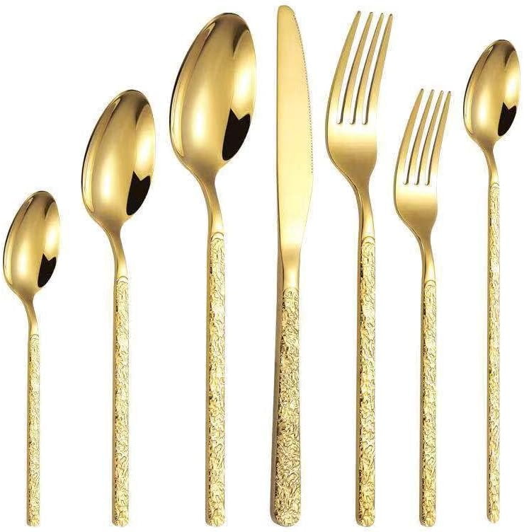 Gold Texture Silverware Set 56 Piece Stainless Steel Cutlery Service ...