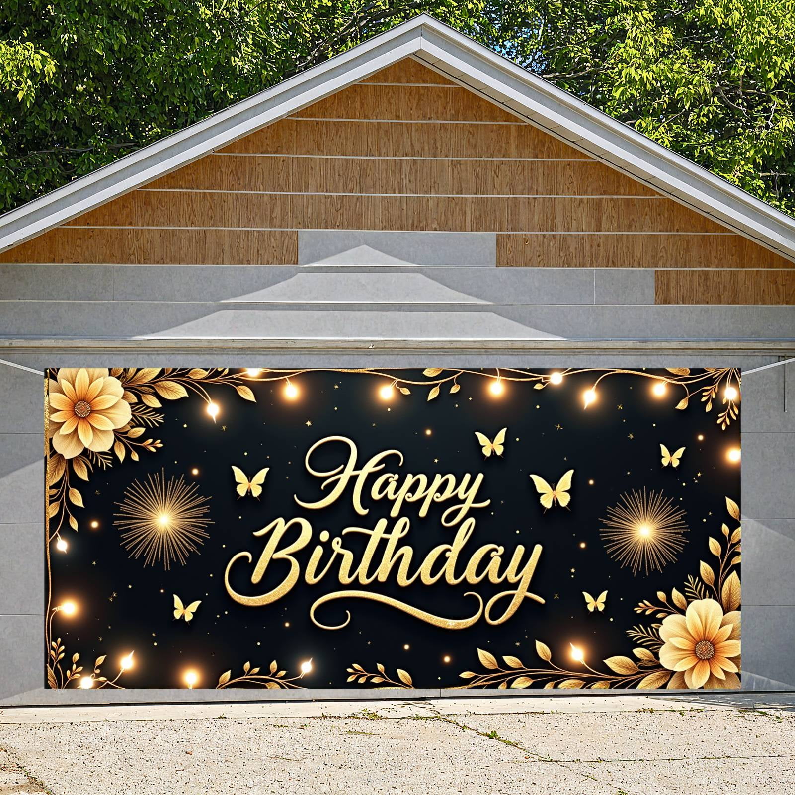 Gold Theme Banner Floral Design Party Backdrop Butterfly Decor ...