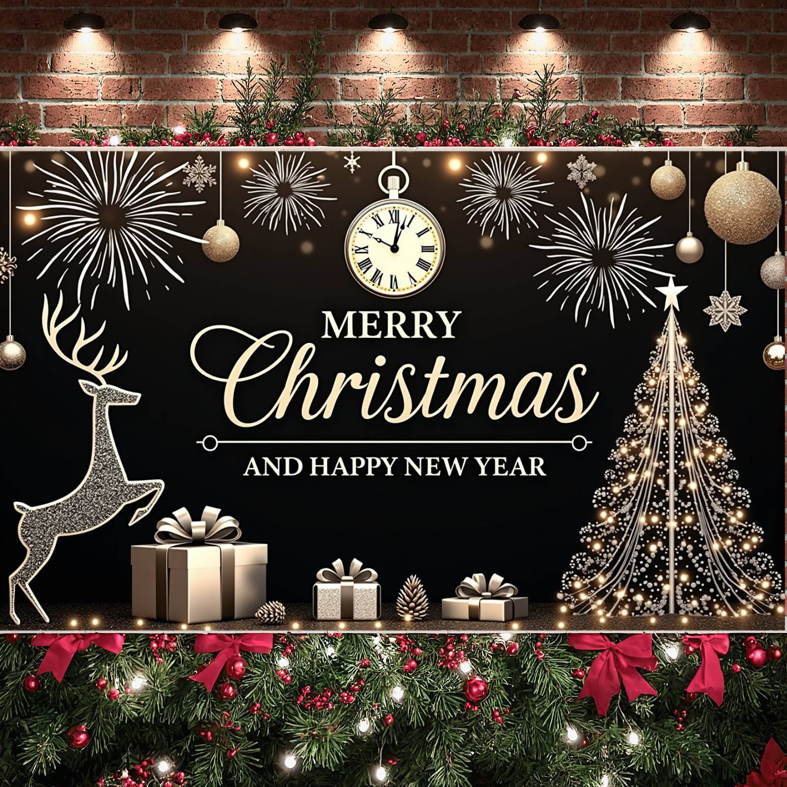Gold Theme Christmas Banner Shiny Design New Year Banner Festive ...