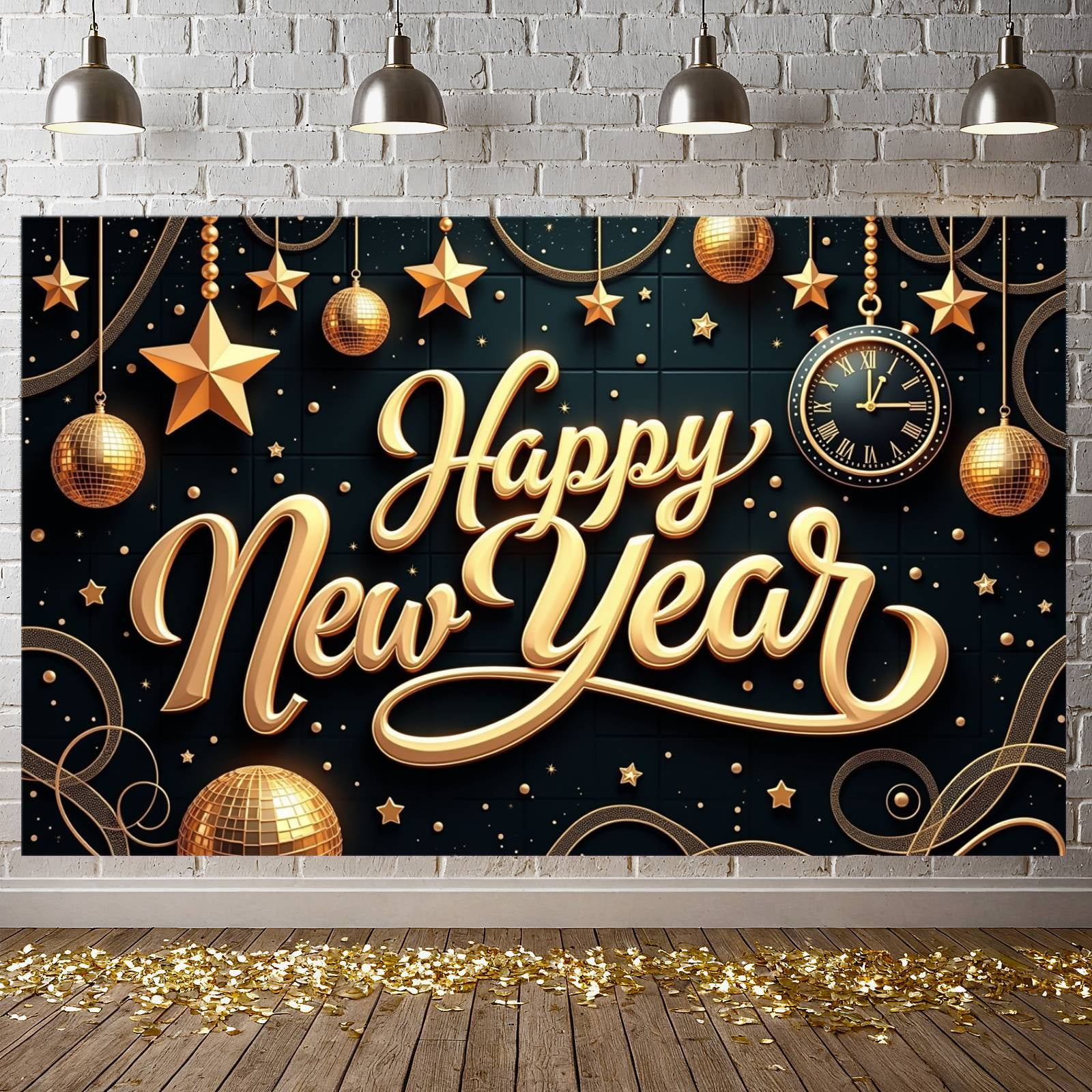 Gold Theme Happy New Year Banner Shiny Design New Year Party Banner ...