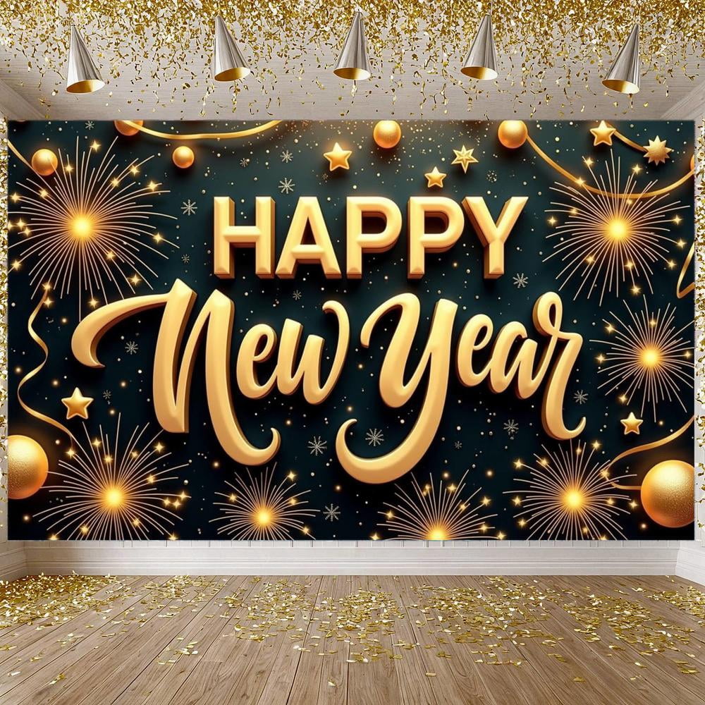 Gold Theme Happy New Year Banner Sparkling Design New Year Banner ...