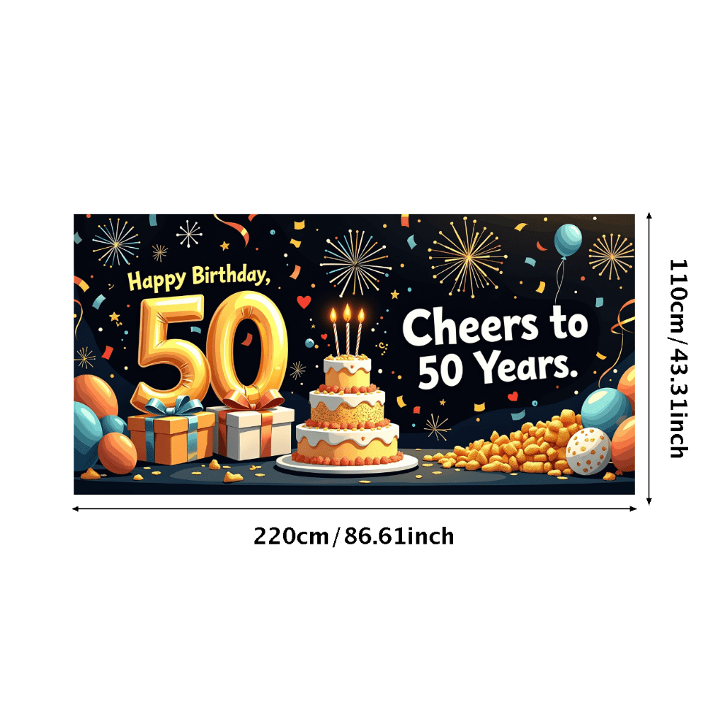 Gold Themed 50th Birthday Banner Happy Birthday Cheers to 50 Years ...