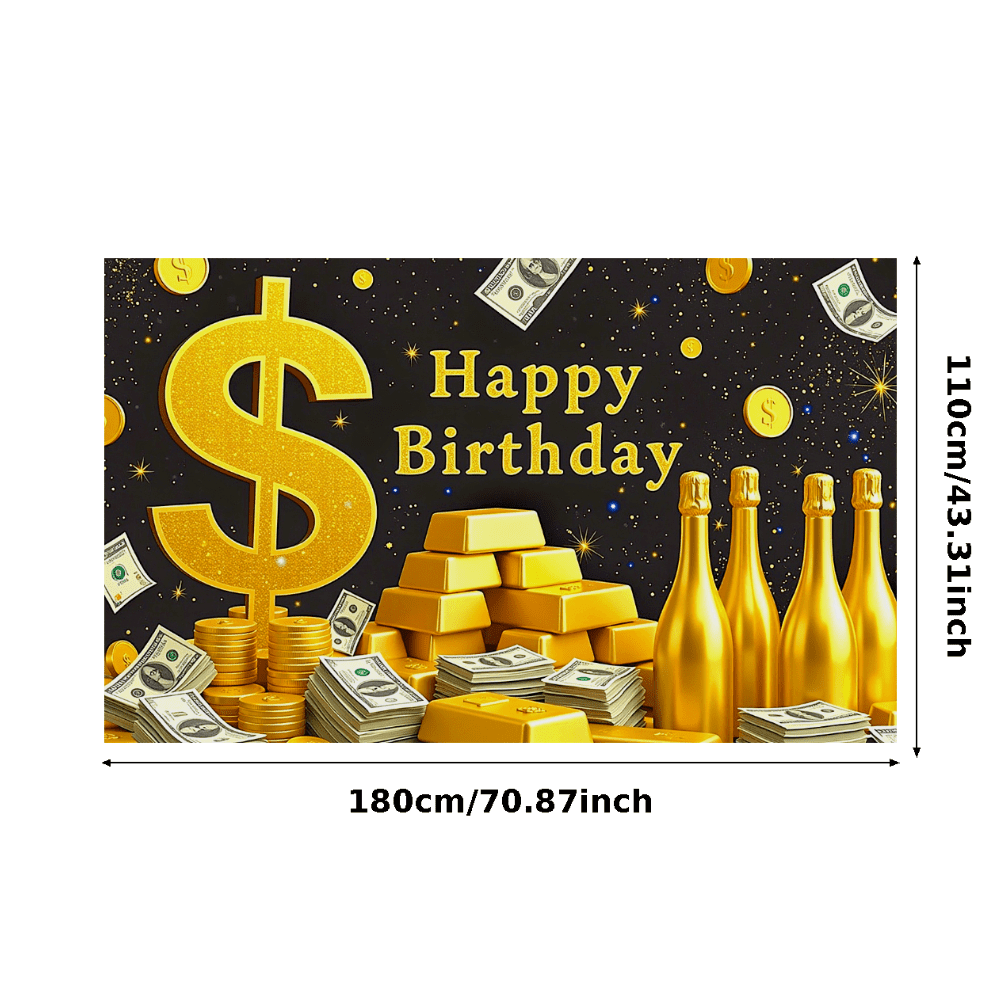 Gold Themed Wealthy Style Happy Birthday Banner Party Decoration ...