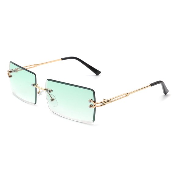 Gold Thin Frame Eyeglasses - Light Green Gradient Lens UV Protection ...