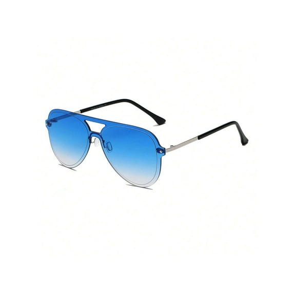 Gold Thin Frame Sunglasses - Blue-White Gradient Lens UV Protection ...