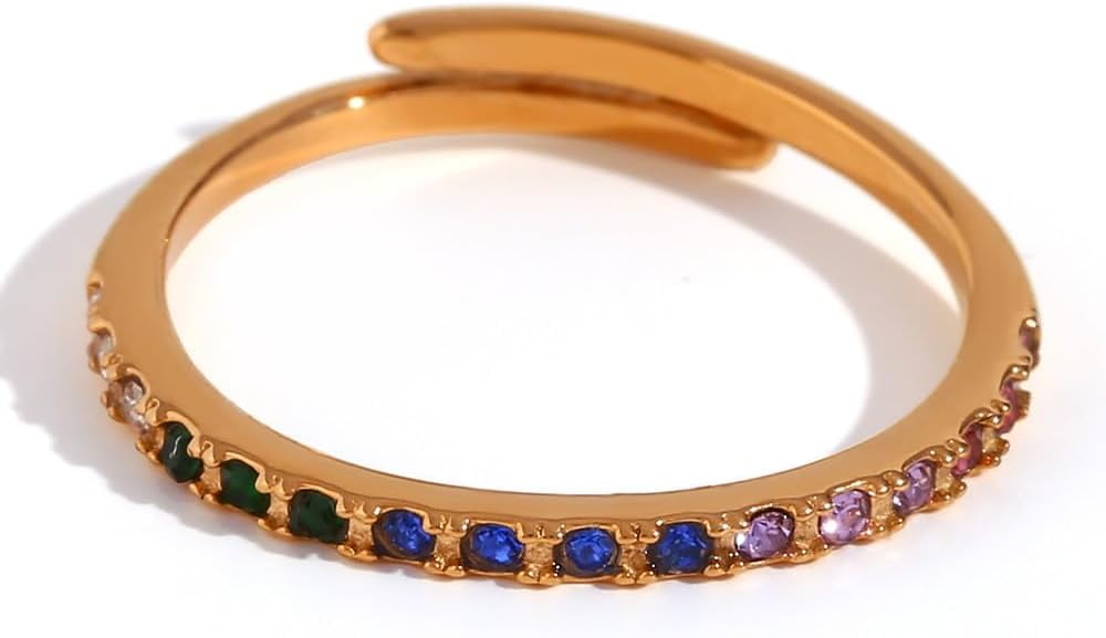 Gold Thin Rings For Women 18K Gold Plated Rings Colorful CZ Diamond ...