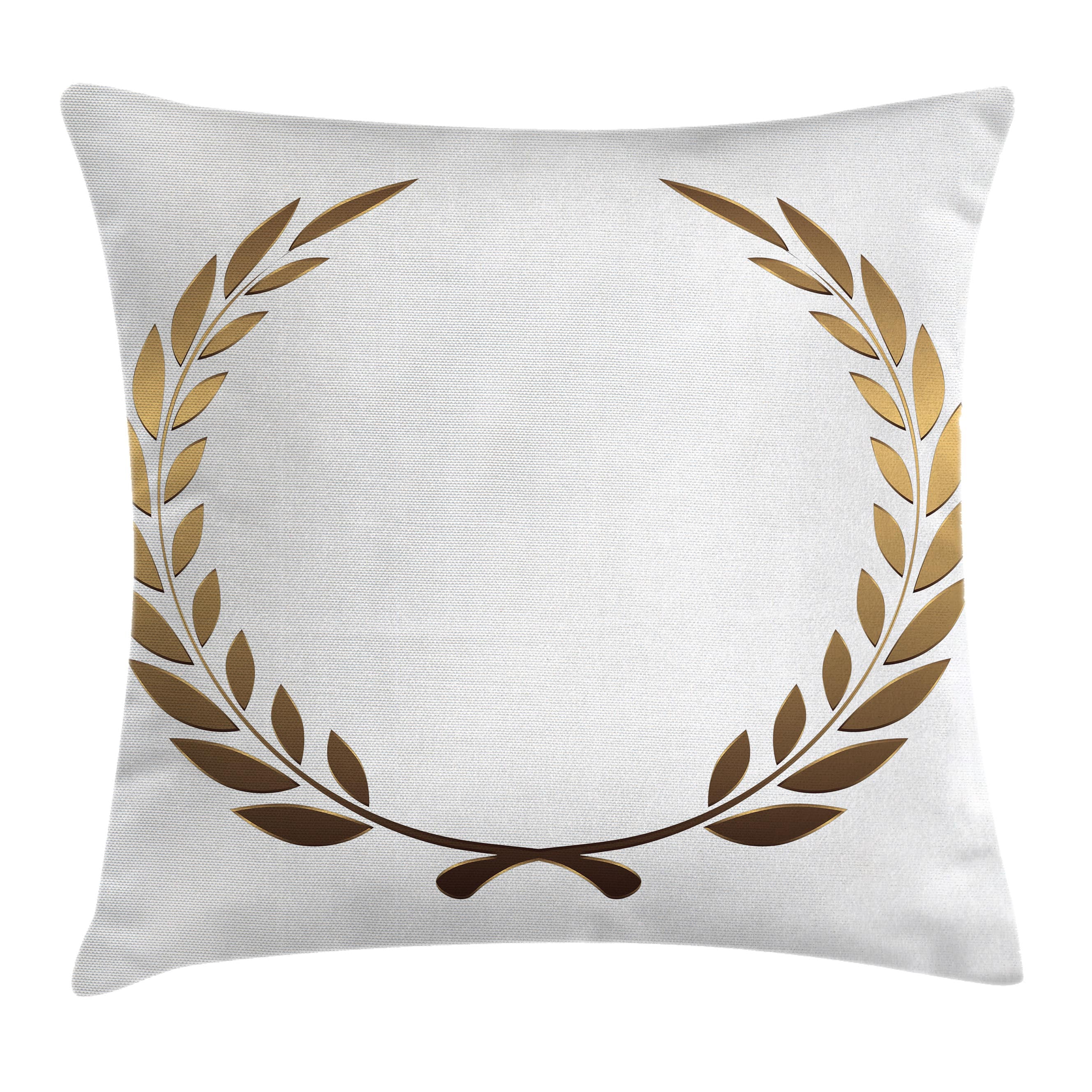Gold Throw Pillow Cushion Cover, Ancient Circular Laurel Wreath with ...