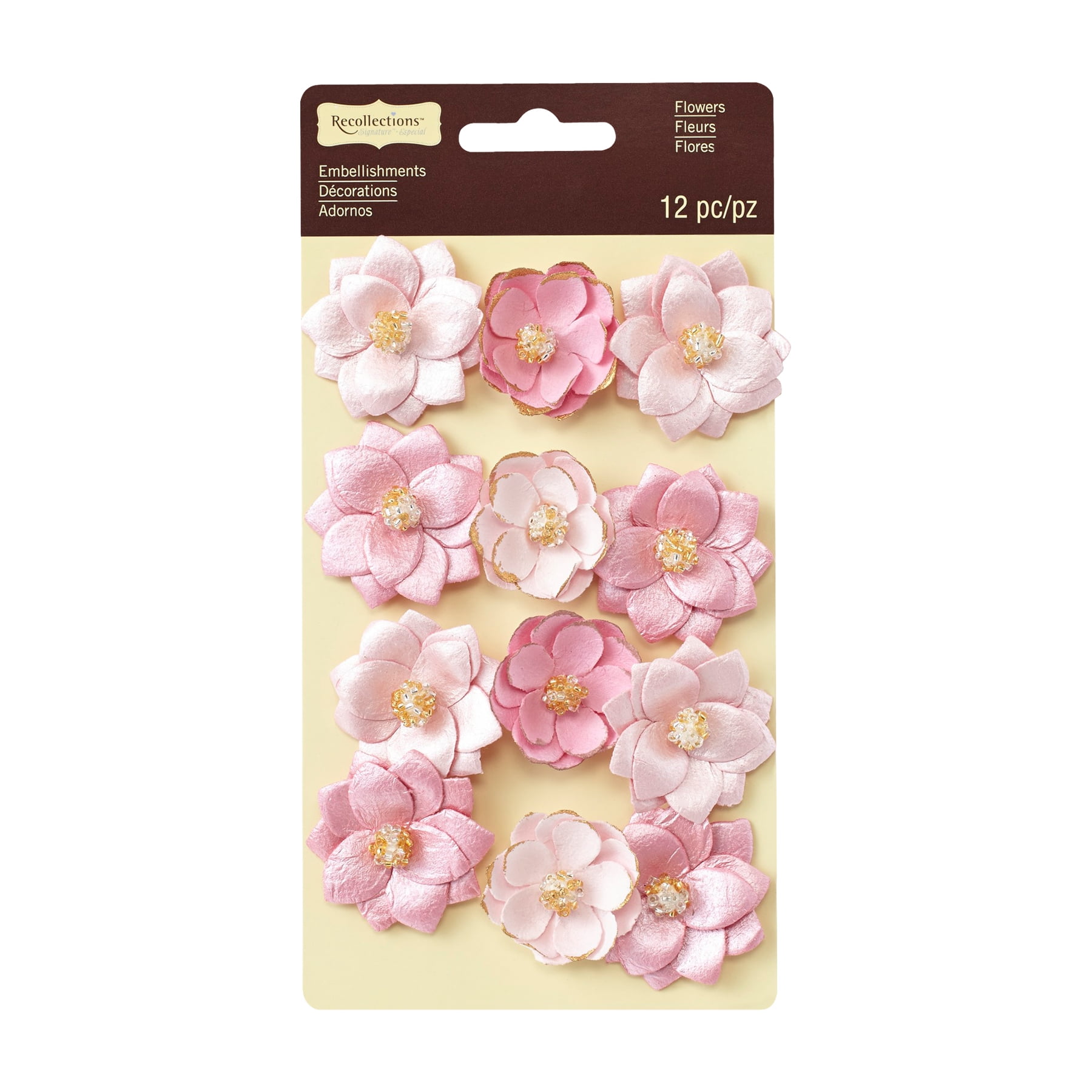 Gold Tipped Pink Flower Embellishments by Recollections Signature ...