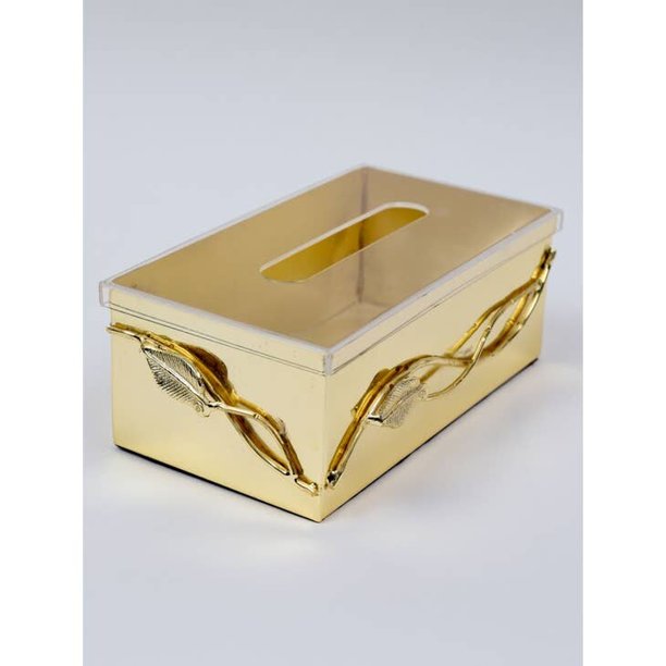 Gold Tissue Box with Leaf Design and Clear Cover - Walmart Business ...