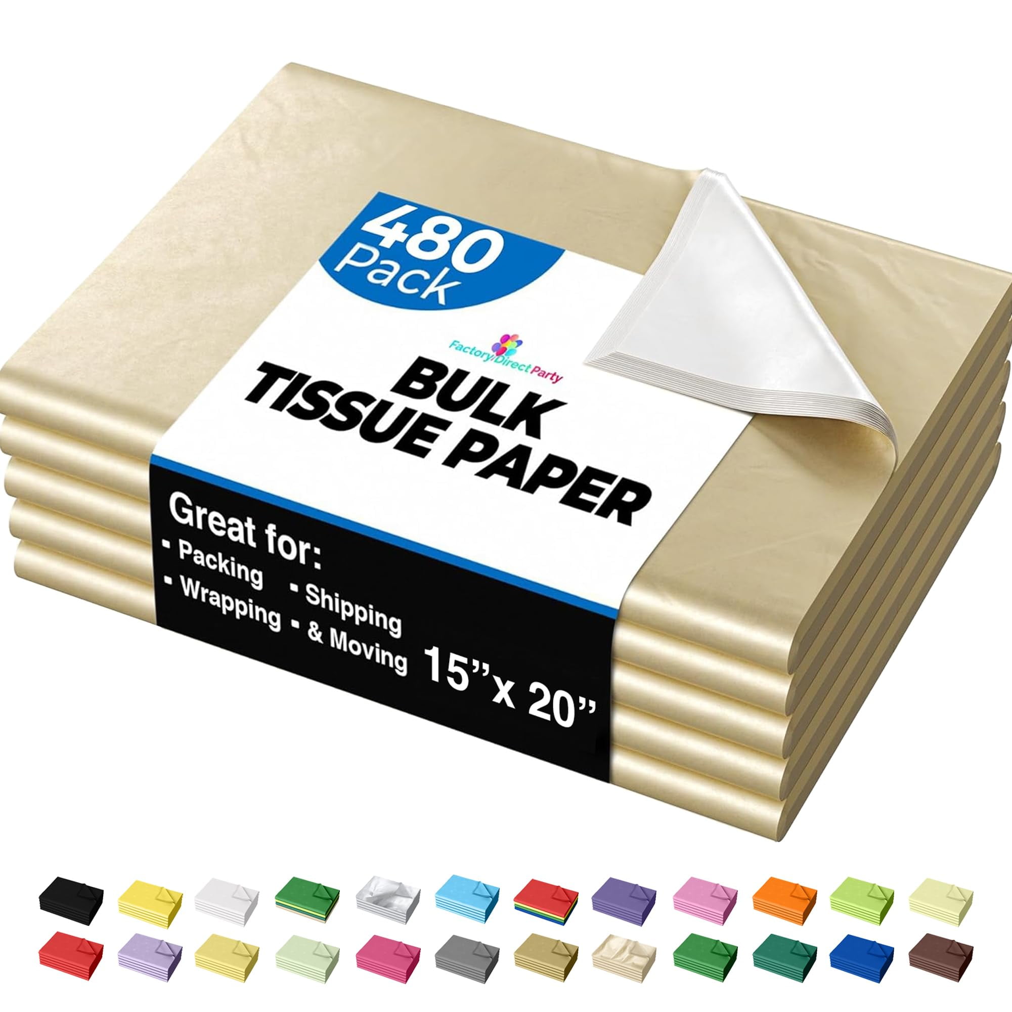 Premium 10lb Gold Tissue Paper 15" x 20" 480 Sheets, Packing Supplies ...