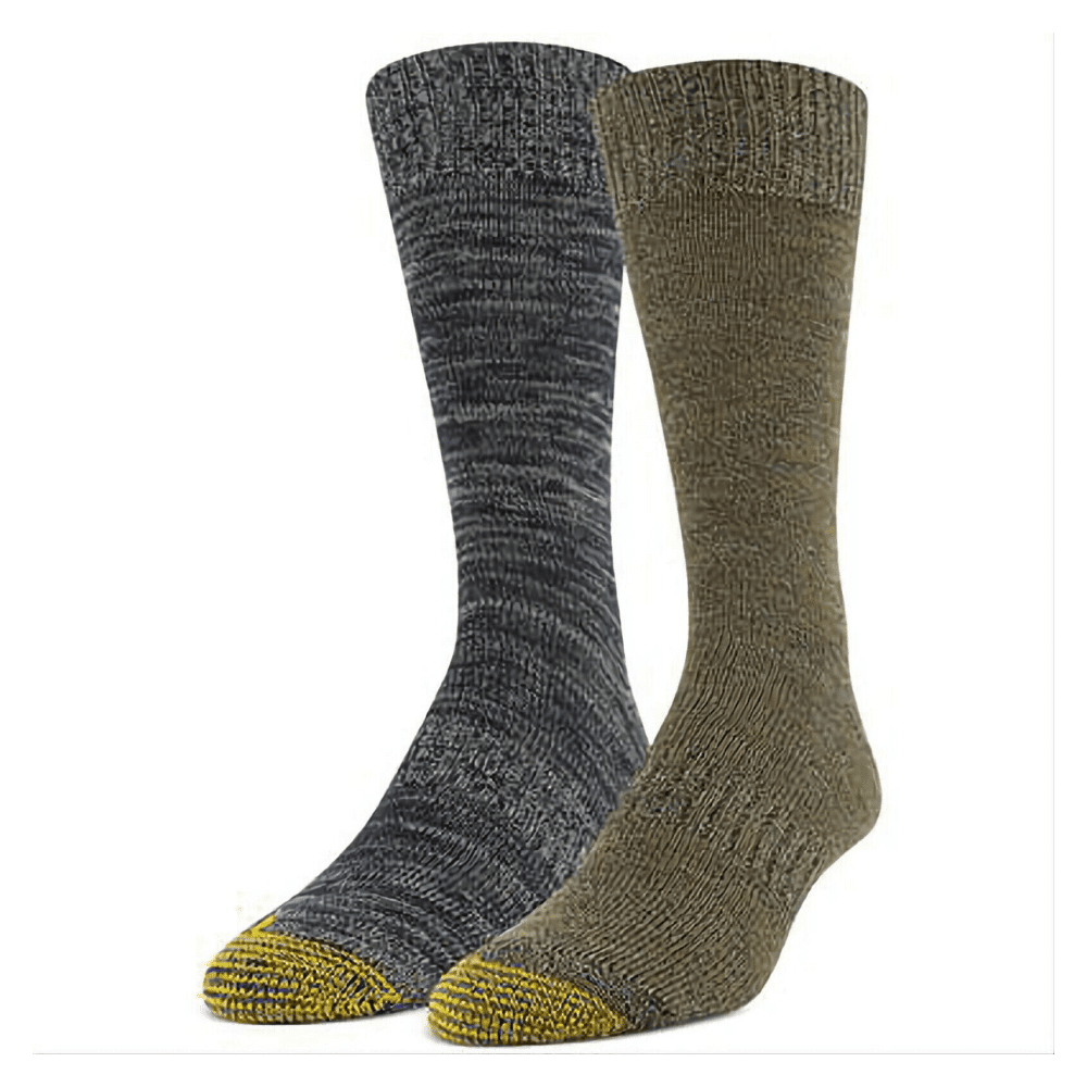 Gold Toe Men's 2-Pair Lodge Collection Flat Crew Socks, Gray Hth, Shoe ...