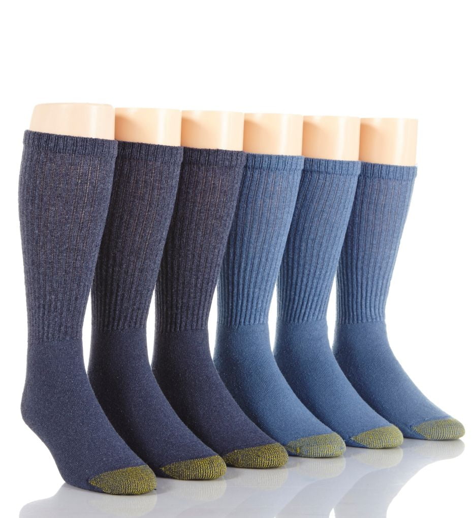 Men's Gold Toe 656S Athletic Crew Socks - 6 Pack (Blue Assort 10-13 ...