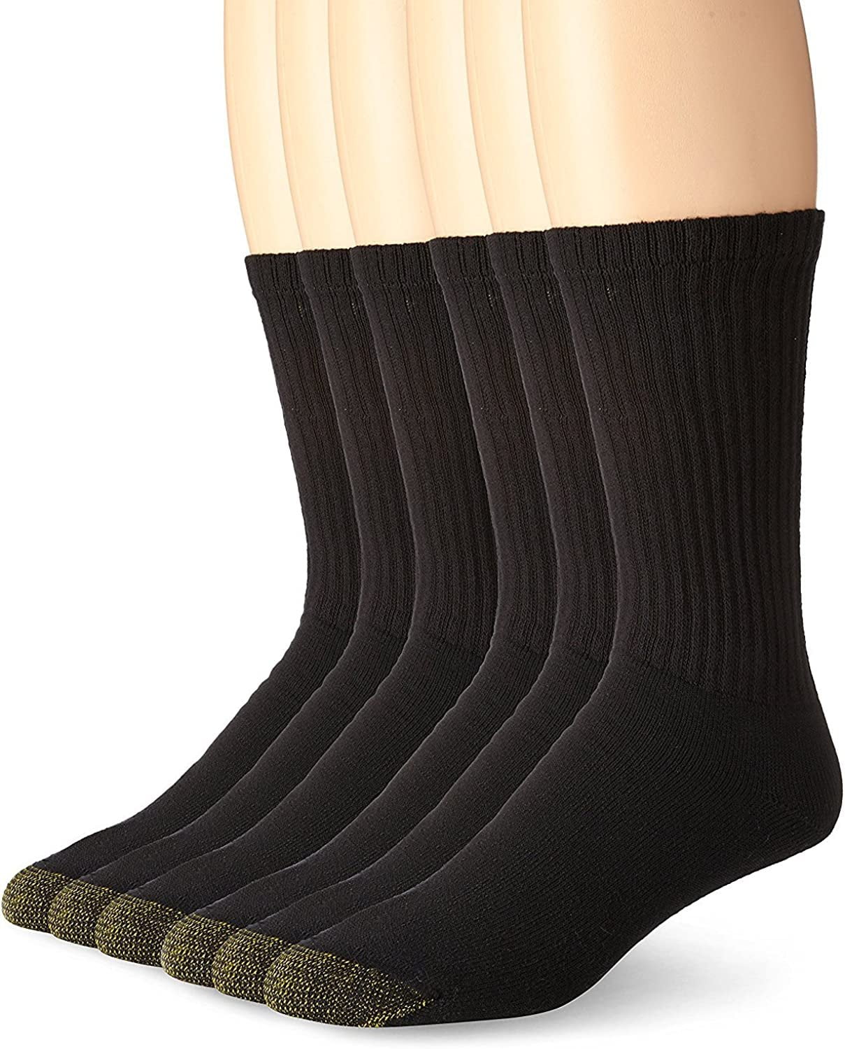 GOLDTOE Men's Crew Socks, Size 10-13, 6-Pair Black Cotton Blend ...