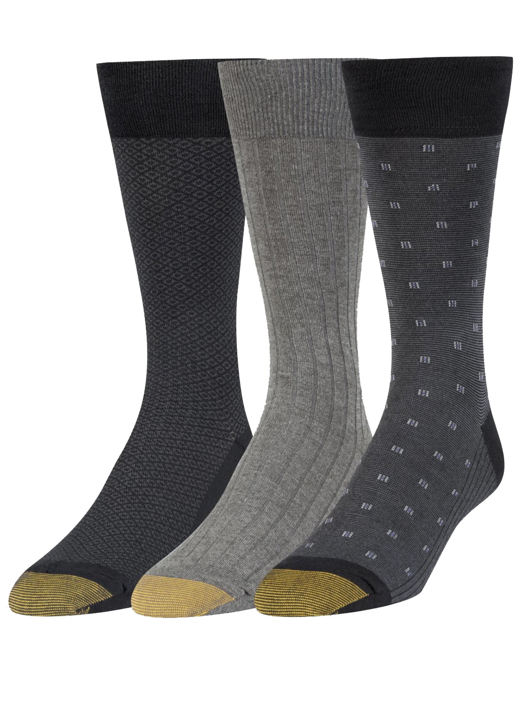 Gold Toe Men's Fashion Crew Socks - 3 Pack, Black/Charcoal/Black, Large ...
