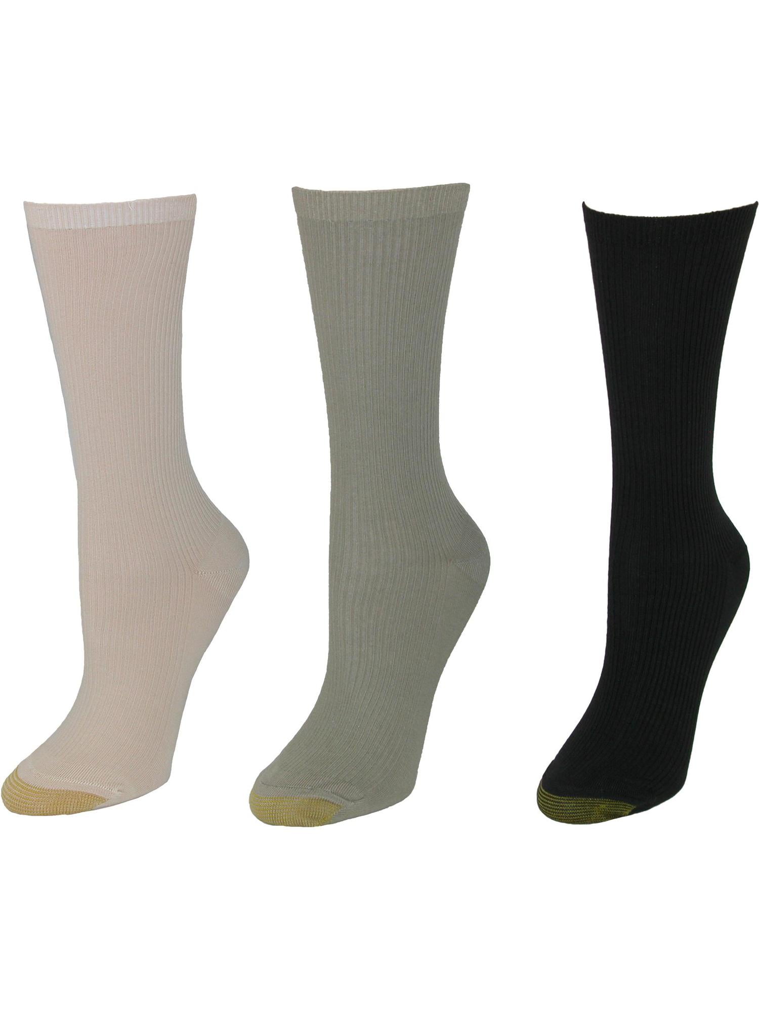 Gold Toe Non Binding Ribbed Crew Socks (3 Pair Pack) (Women's ...
