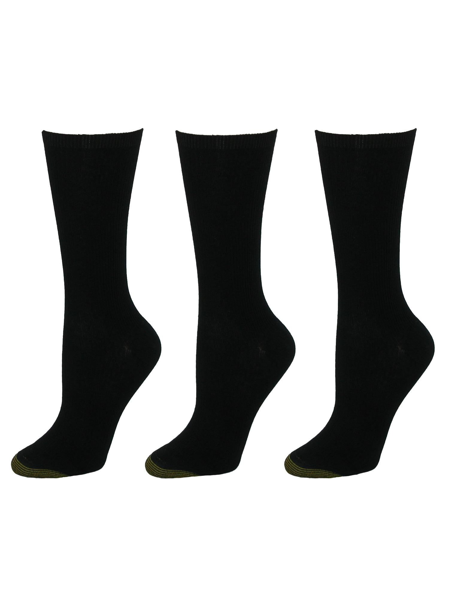 Gold Toe Women's Cotton Non Binding Ribbed Crew Socks (3 Pair Pack ...