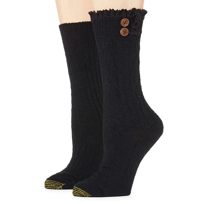 Gold Toe Women's 2-Pk. Cable Buttons Boot Socks, Black, Shoe Size 6-9 ...