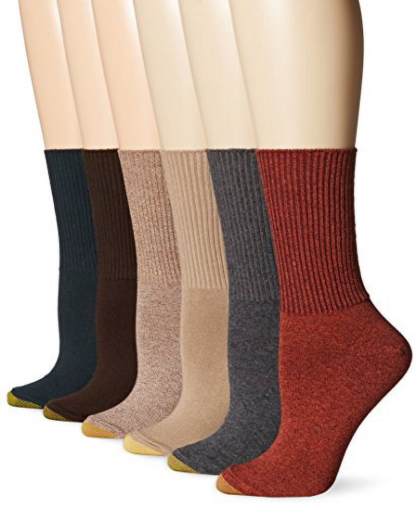 Gold Toe Women's Turn Cuff Sock, Rust/Winter Khaki/Evergreen/Grey ...