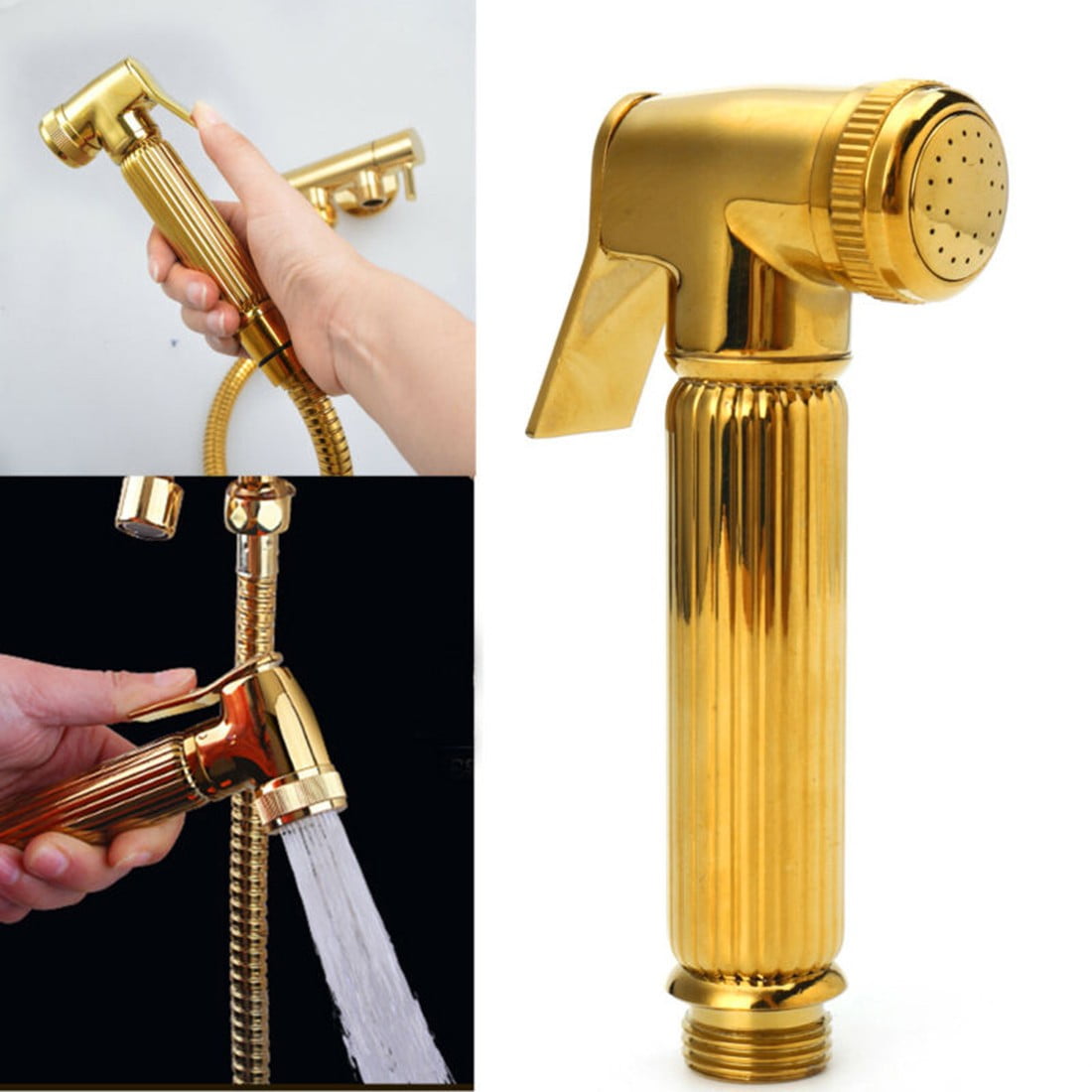 Gold Toilet Bidet Sprayer Kit Brass Hand Held Shattaf Bathroom Shower ...